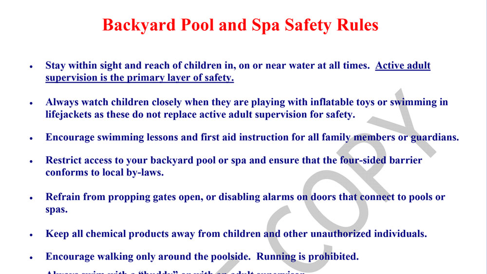 SIGN - Backyard Pool & Spa Safety Rules - Pool Council | Toronto ...