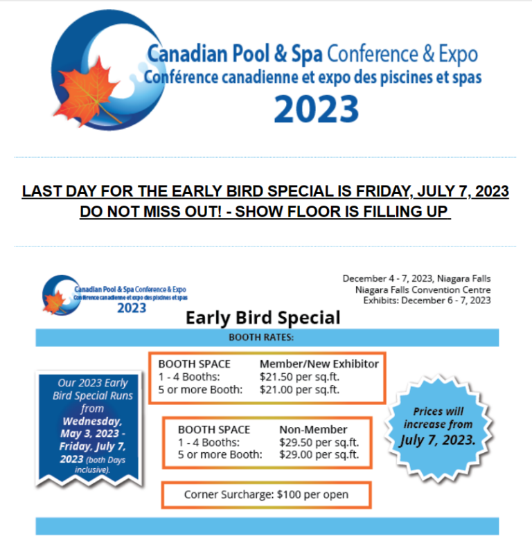 LAST WEEK FOR THE EARLY BIRD SPECIAL - 2023 Canadian Pool & Spa ...